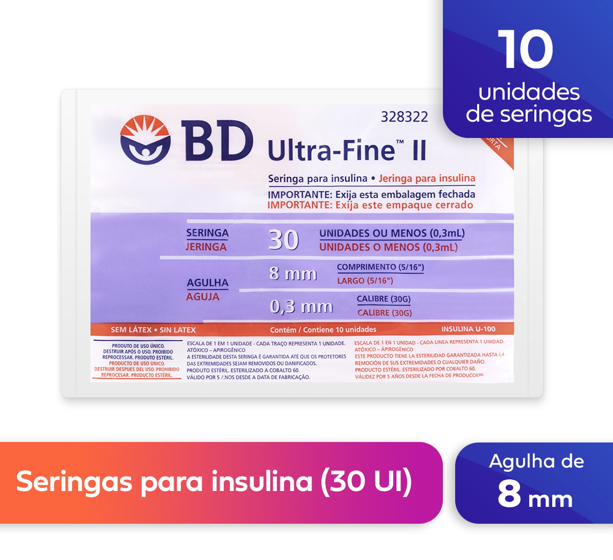 Seringa Ultra-Fine 30ui - 8mm - Especialista Farma